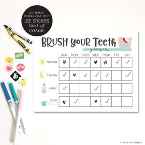 Brush Chart Teeth Brushing Chart Bed Time Chart Hand Illustrated ...