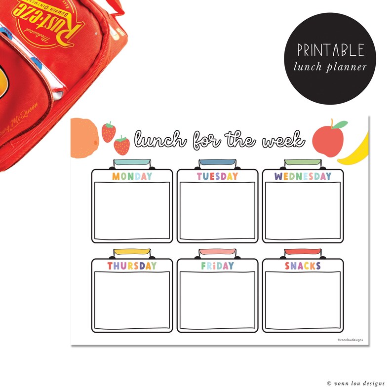 Lunch Planner Meal Planner Printable Lunch Box Planner - Etsy