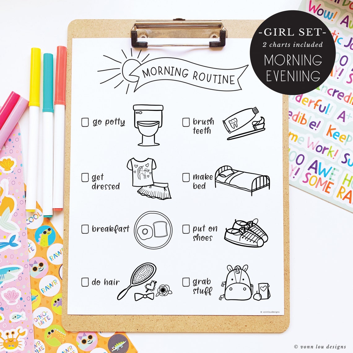 Chore Chart Instant Printable DIY Morning Jobs Evening - Etsy