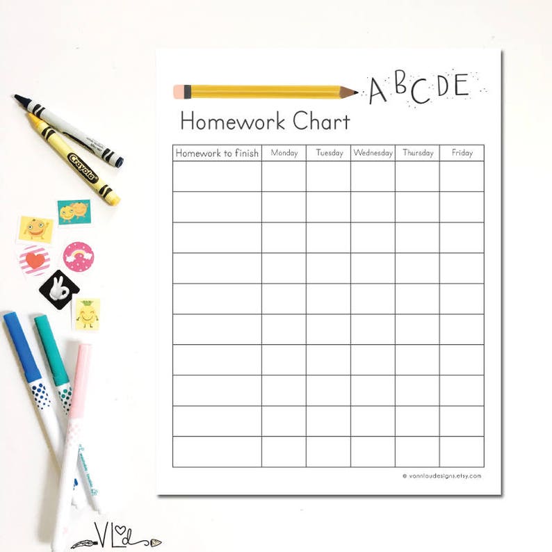 Homework Chart Printable Instant Download DIY Hand - Etsy Homework Chart Printable Instant Download DIY Hand - Etsy
