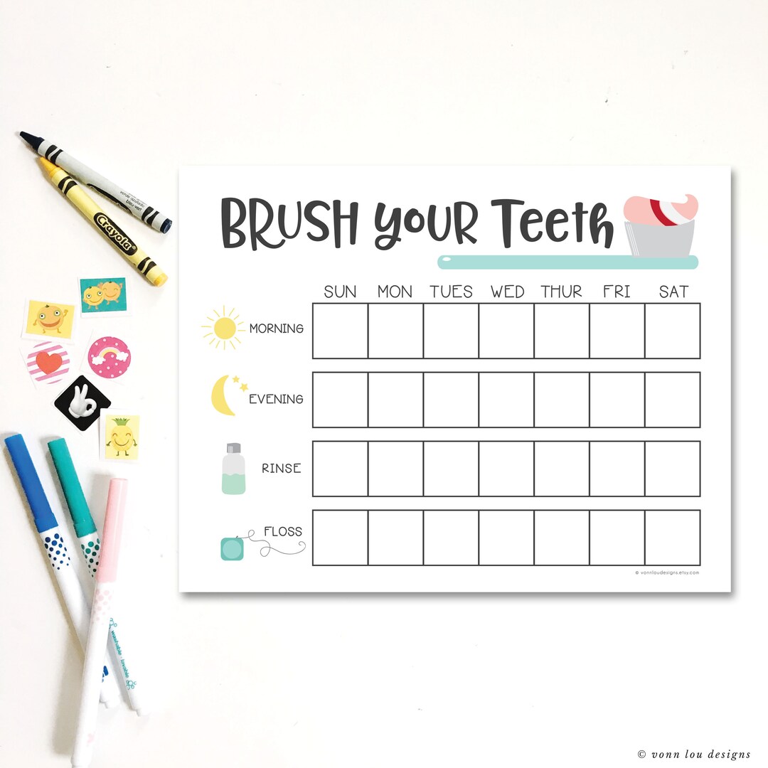 Brush Chart Teeth Brushing Chart Bed Time Chart Hand Illustrated ...