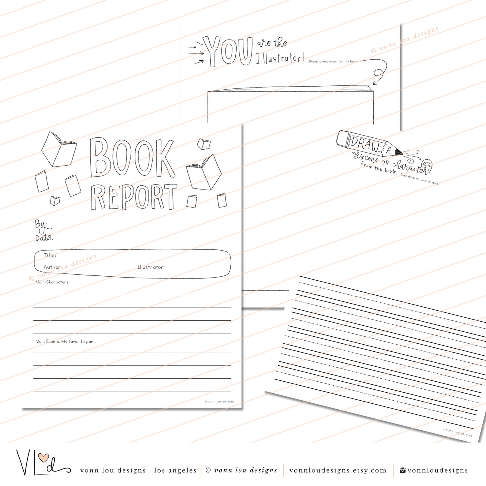 Book Report Printable Book Report Hand Illustrated - Etsy
