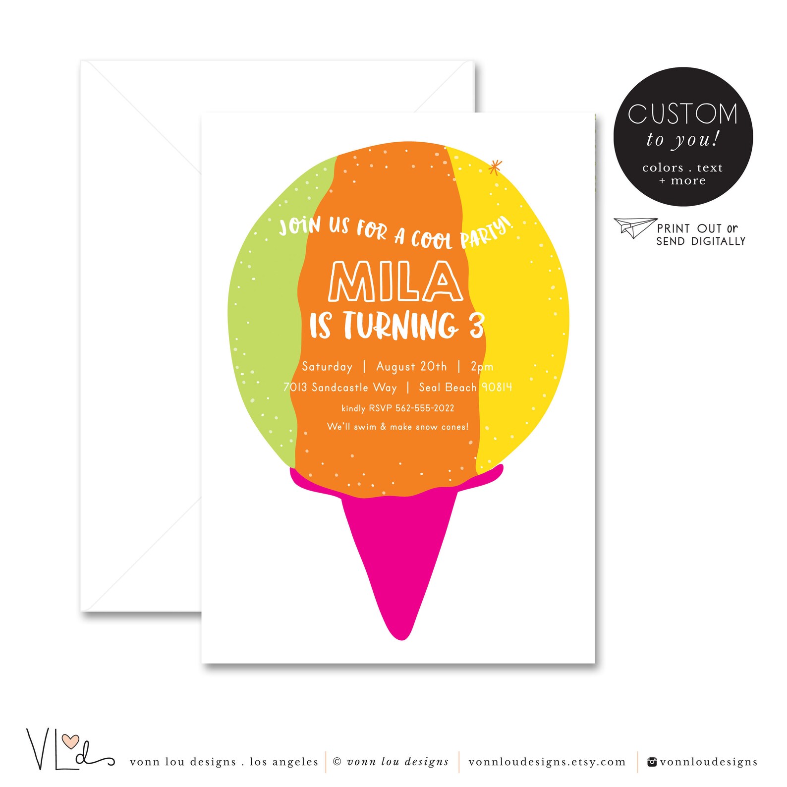 Snow Cone Invitation Shaved Ice Party Summer Invite Hand - Etsy