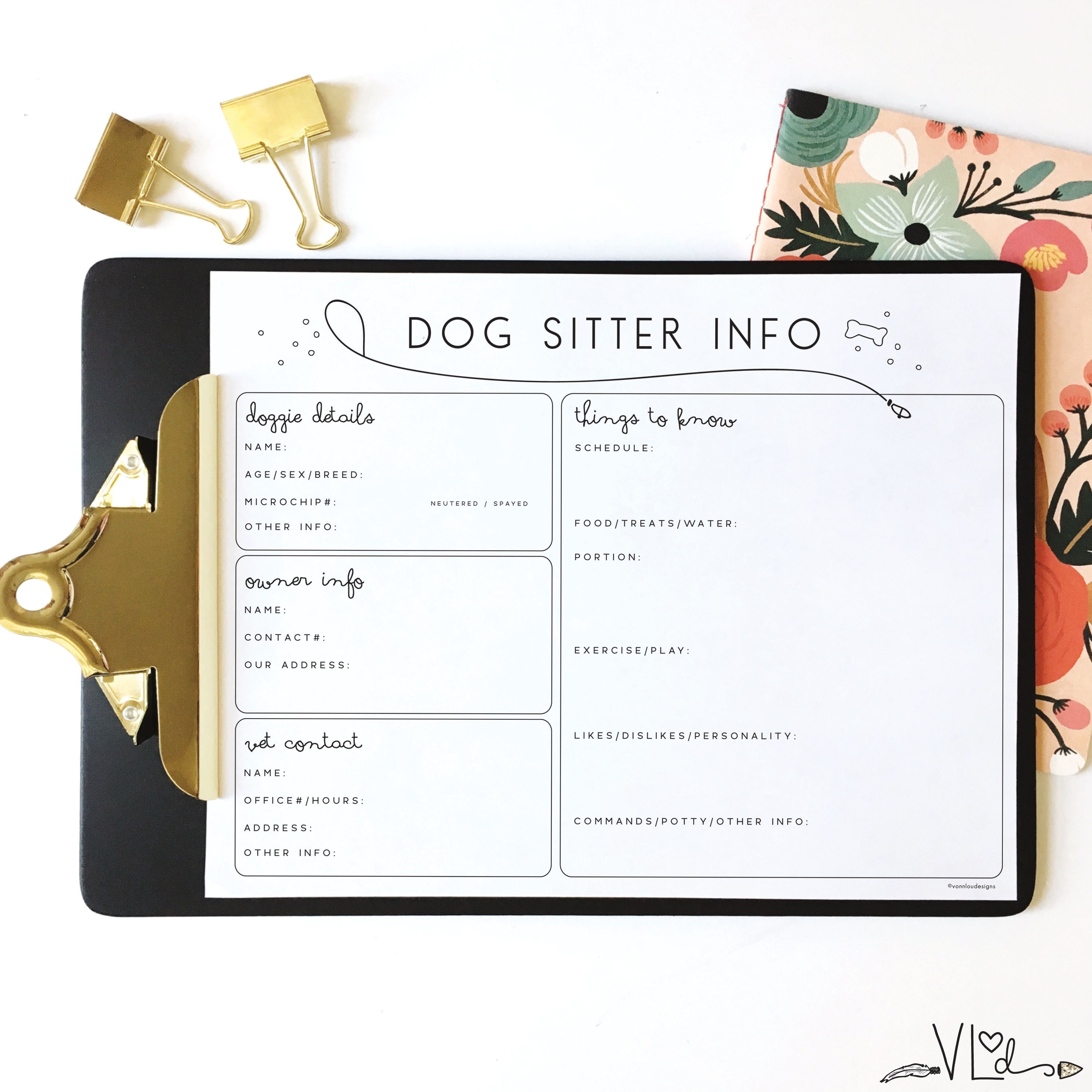 Dog Sitter Notes Dog Sitter Printable Pet Information Etsy Australia