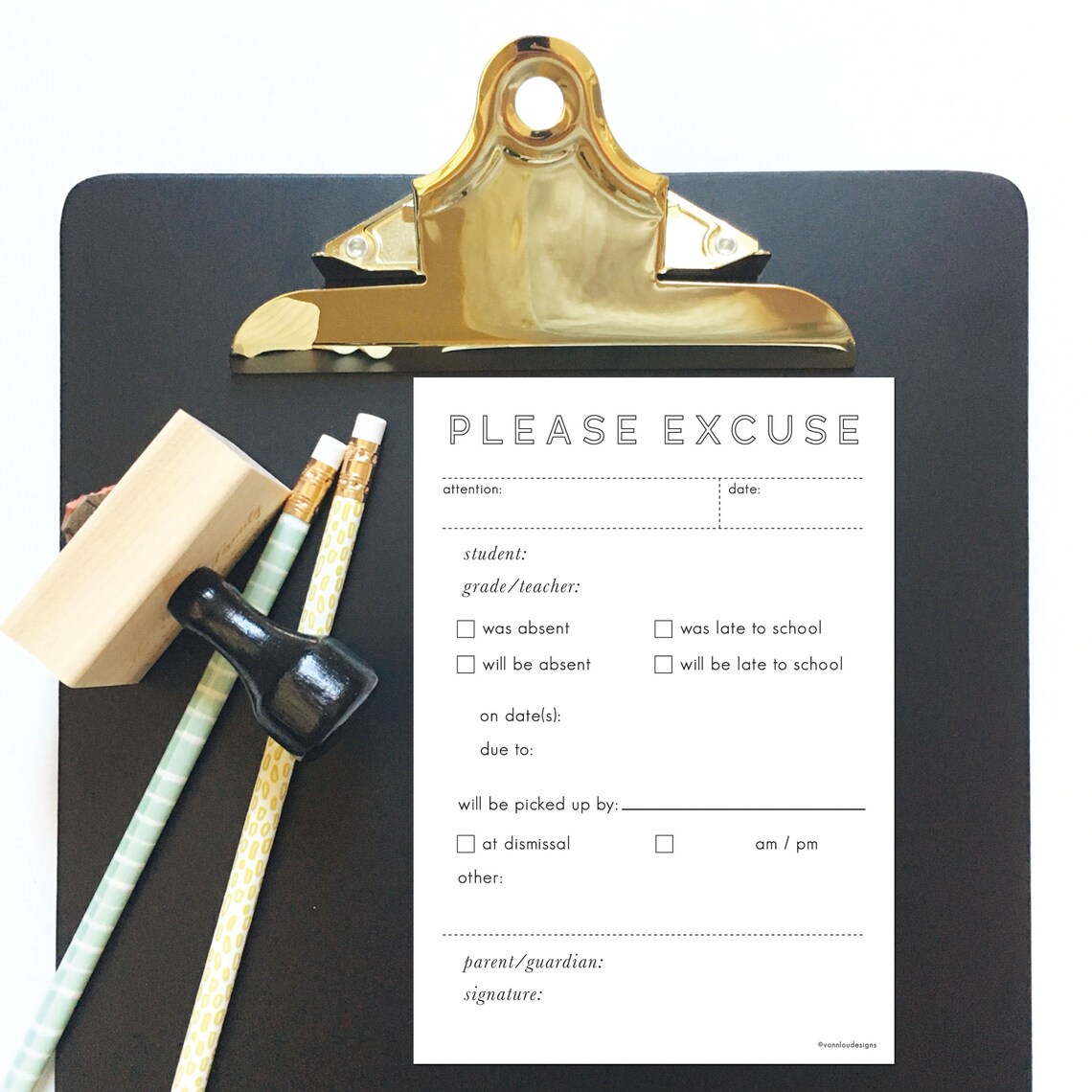 School Excuse Note - Note From Home - Absence Note - Note to Teacher ...