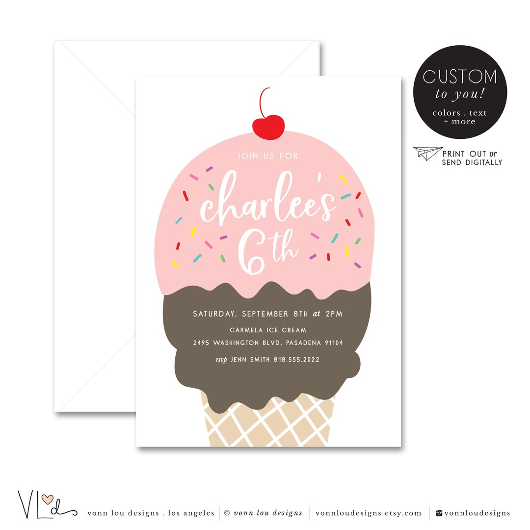 Ice Cream Invitation Ice Cream Party DIY Ice Cream - Etsy