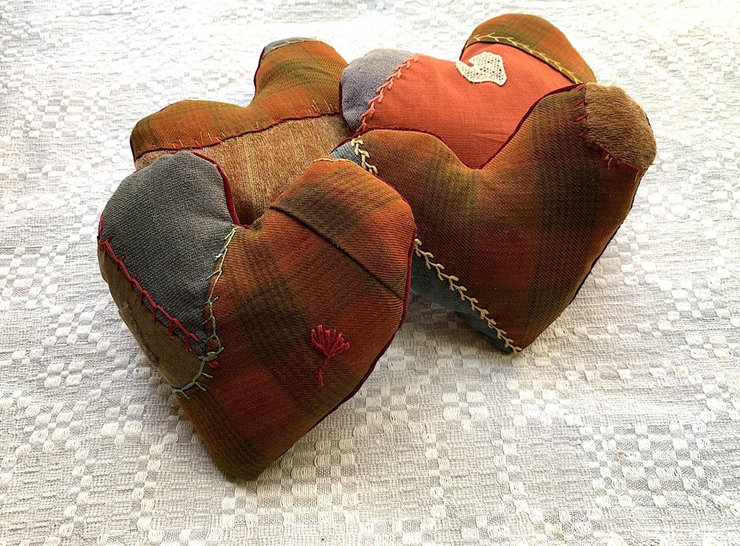 Heart Pillow/pincushions Made of Antique Crazy Quilt Fragment 5 Inches ...