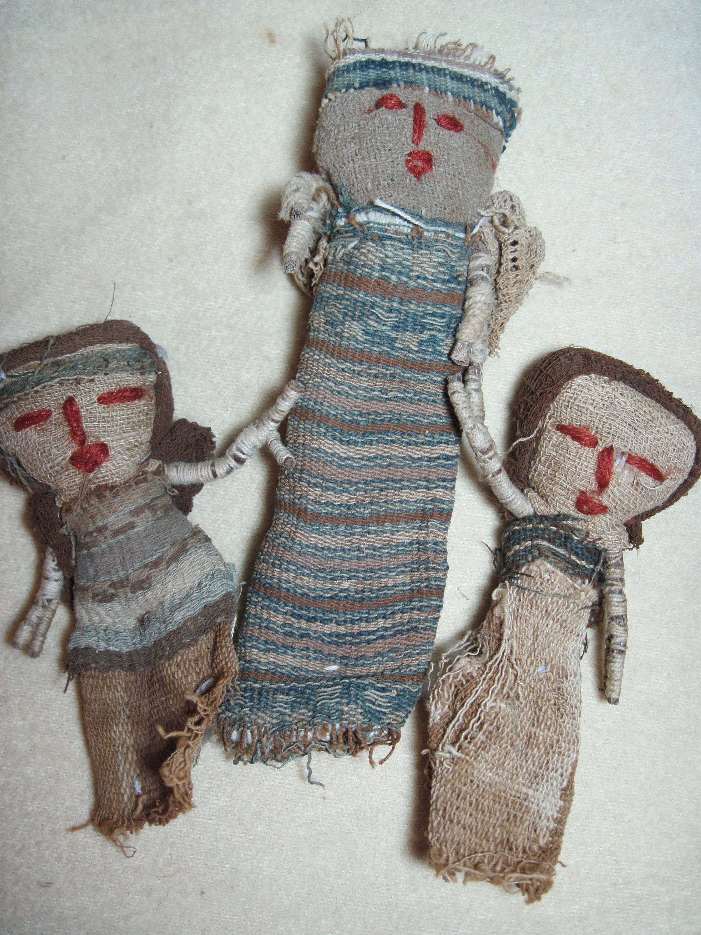 Family of Three Peruvian Vintage Chancay-type Rag Dolls Dressed in ...