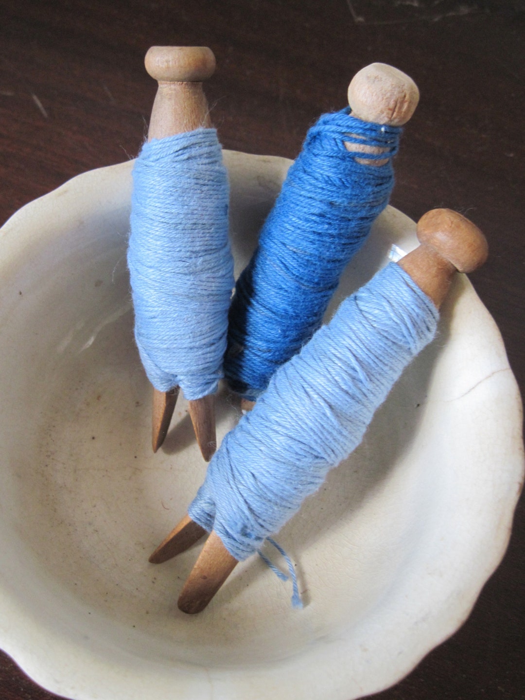 Shades of Blue Cotton String on Antique Clothespins Bowl - Etsy