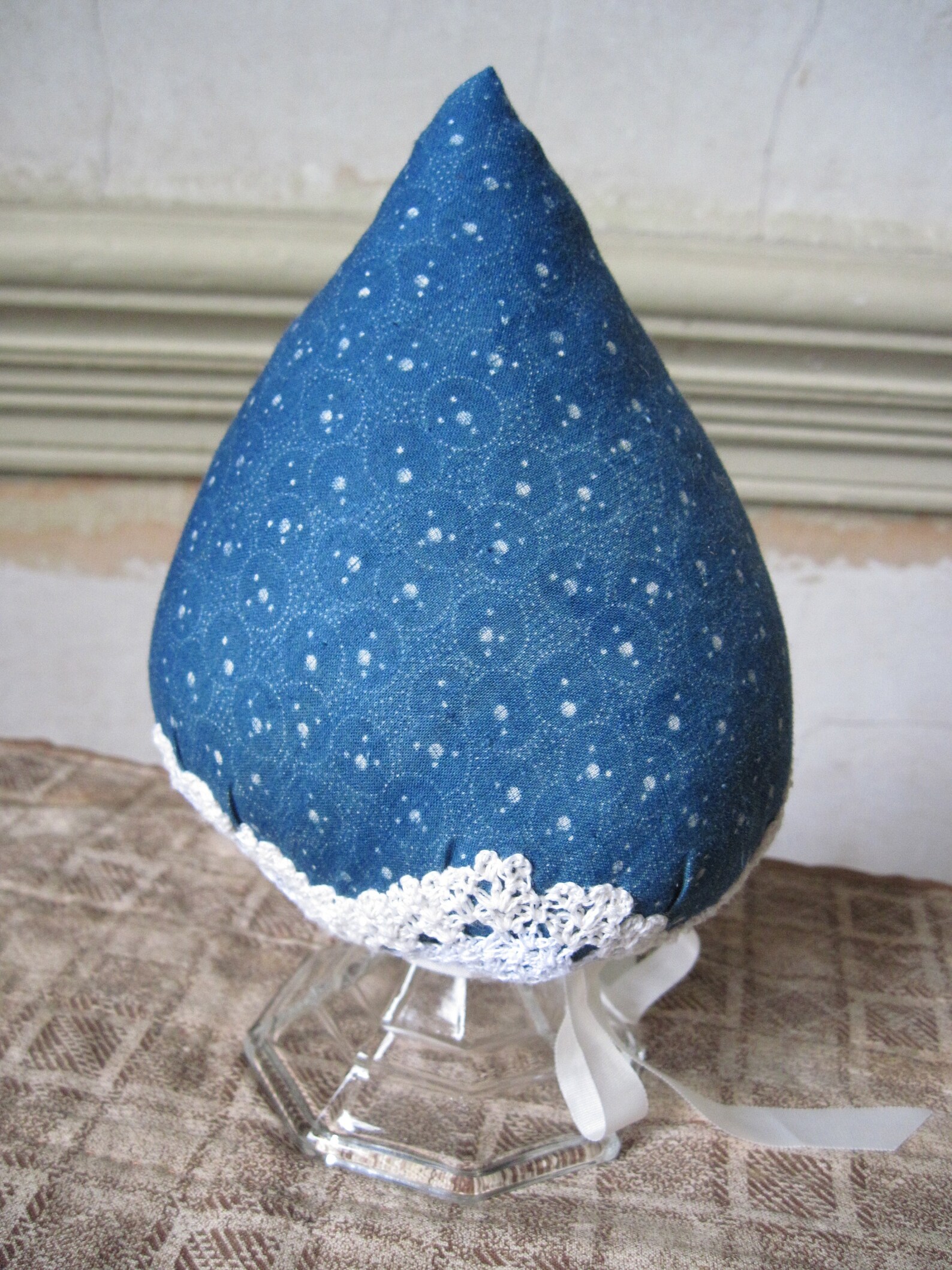 Large indigo blue calico make-do strawberry pincushion cotton | Etsy