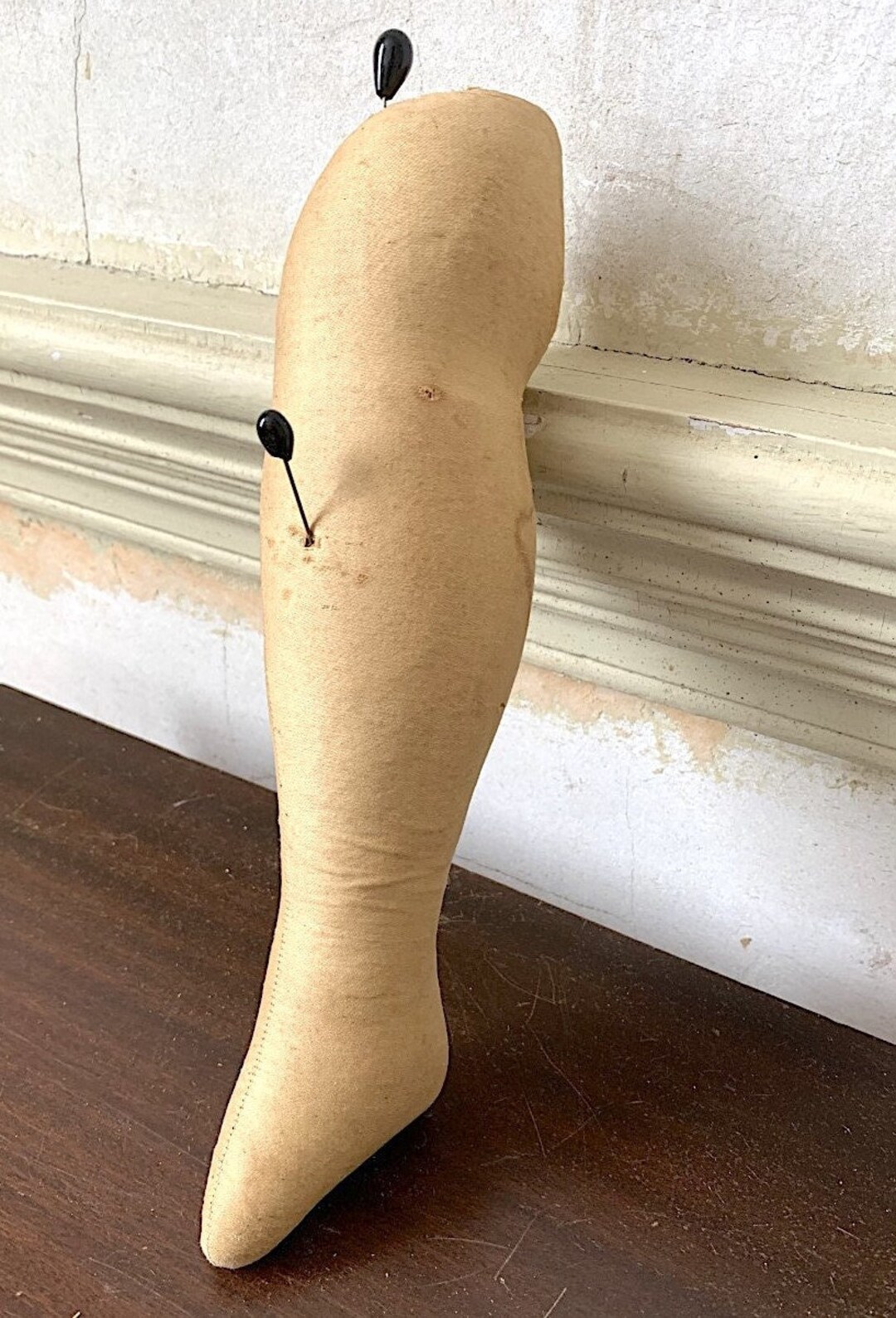 Antique Victorian Shapely Leg Hat Pin Cushion Beige Cotton Sateen ...