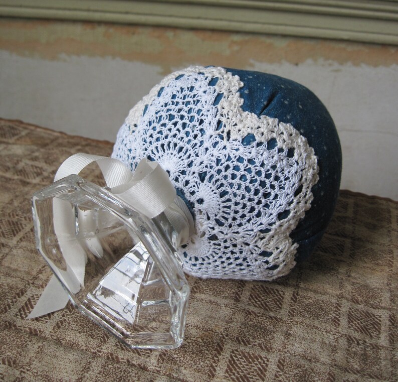 Large indigo blue calico make-do strawberry pincushion cotton | Etsy