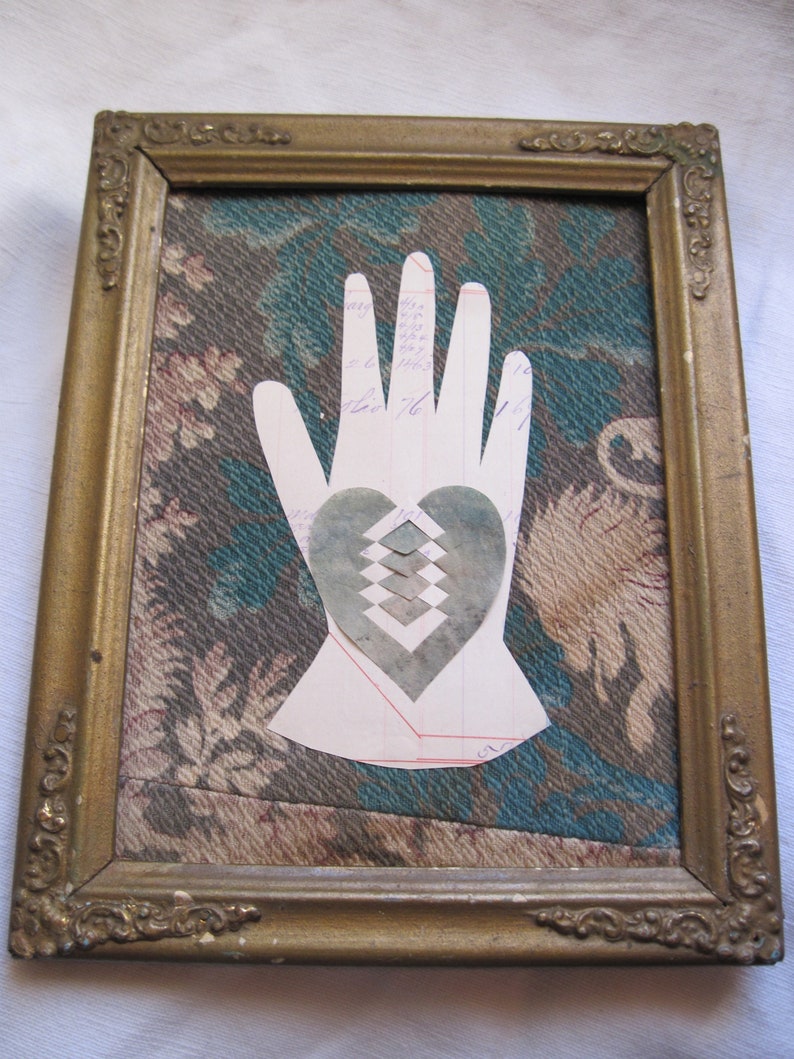 Handmade teal heart-in-hand paper cutting love token Valentine | Etsy