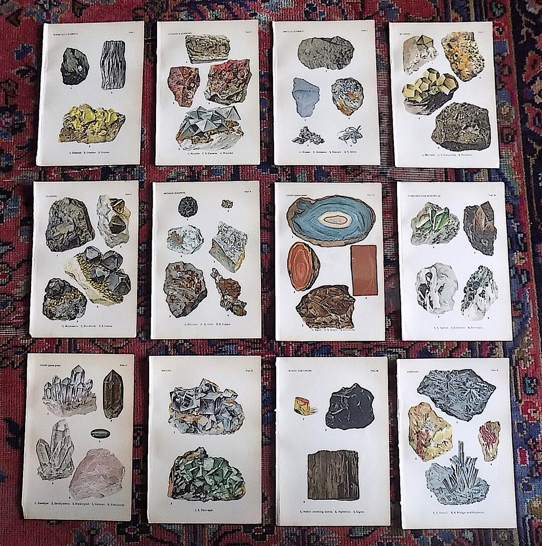 Antique 1911 Mineral Lithograph Collection Set of 12 - Etsy