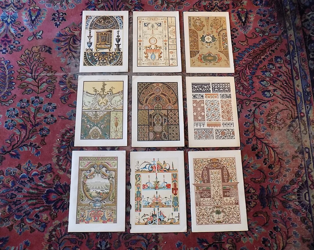 Authentic Antique Lithographs-ornamental Designs-metallic Inks Set of 9 ...