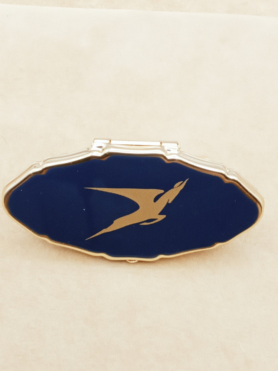 Vintage Stratton Goldtone Lipview Blue Enamel Leaping Gazelle Design ...