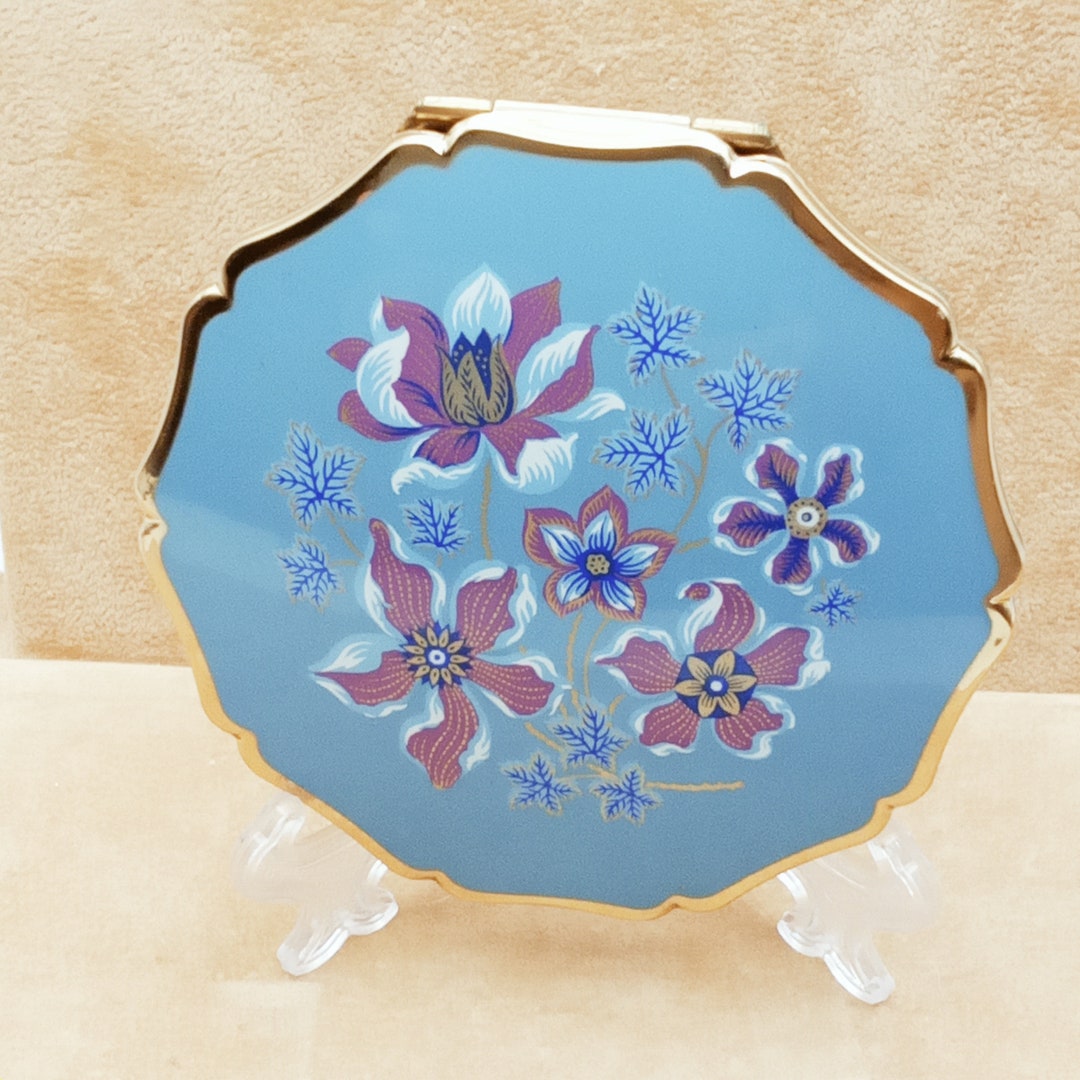 1960s Stratton Flower Design Turquoise Powder Compact 8cm Gift for Her ...