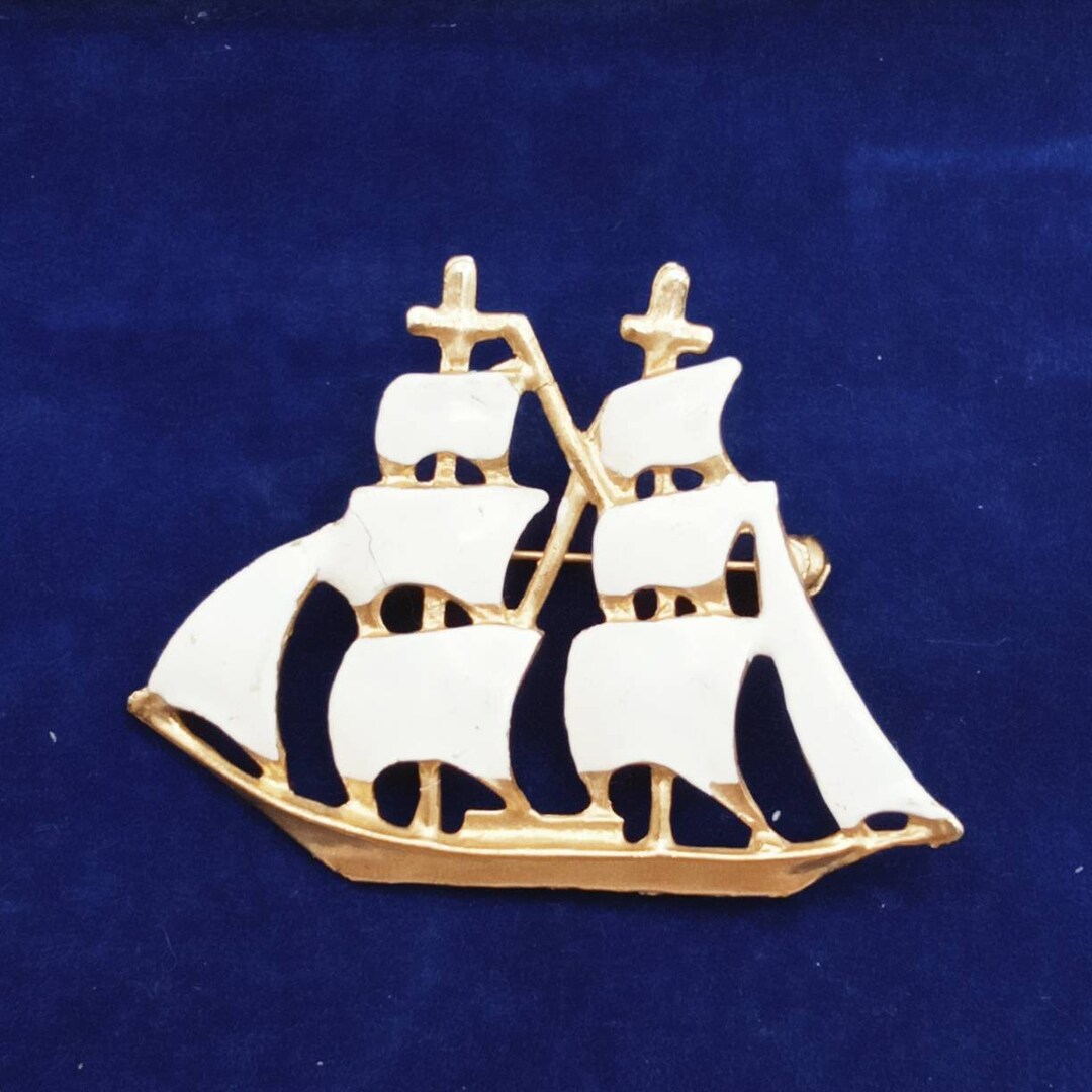 1980s Vintage Sailing Ship Enamel Pin, Silver and Enamel SHIP Brooch ...