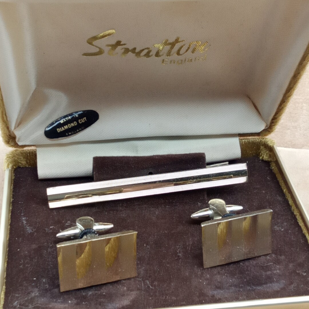 Vintage Stratton Goldplated Diamond Cut Cufflinks and Tie Pinset,retro ...