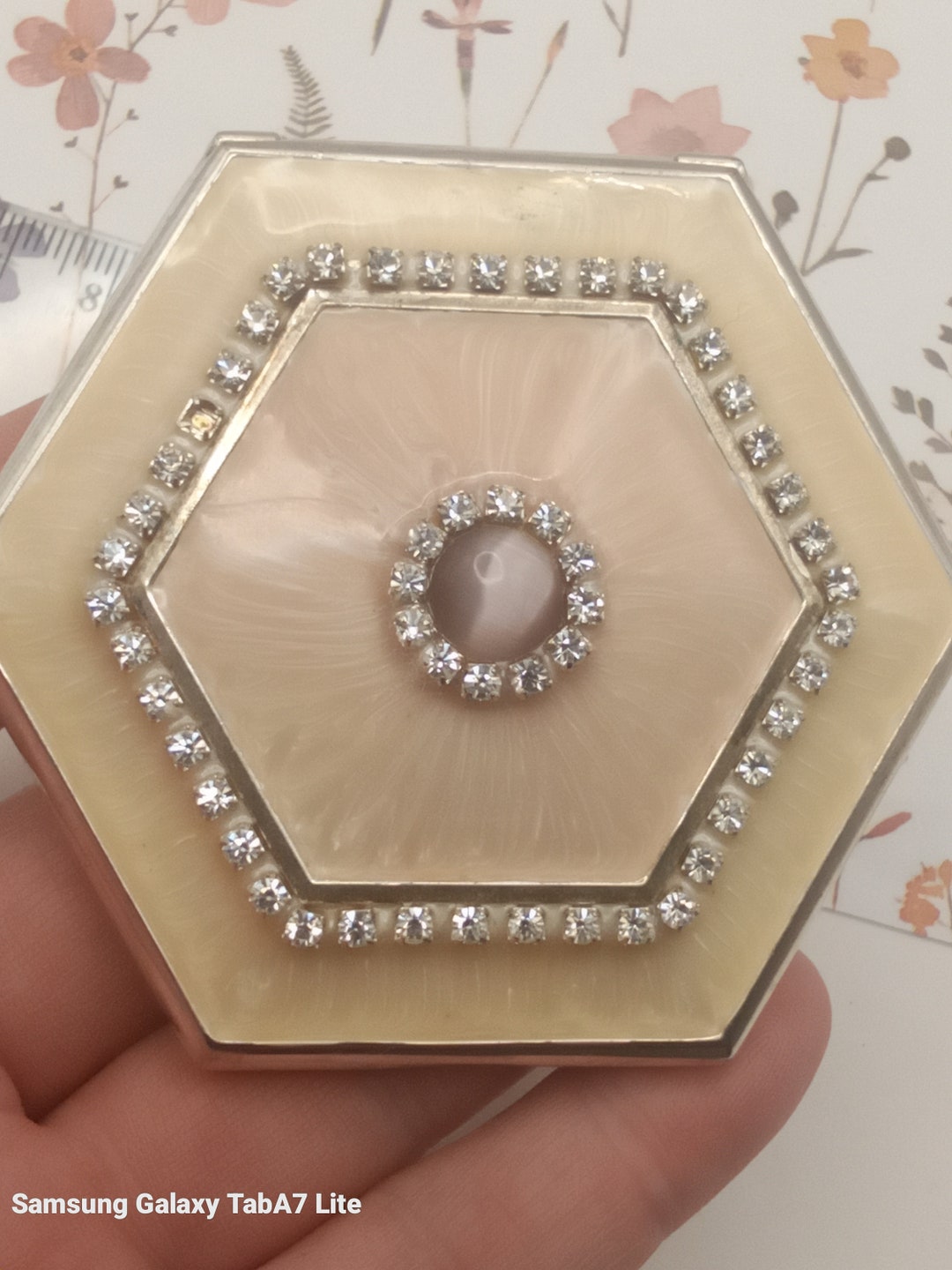 Vintage Enamel Crystal Double Mirror Compact 7 1/2cm,vintage Compact ...