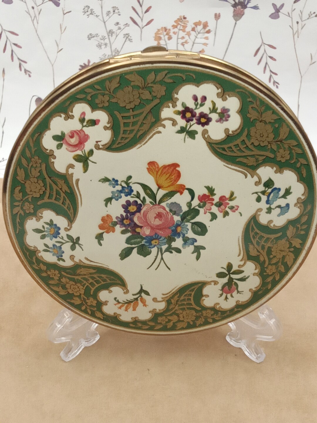 1960s Stratton Flower Design Enamel Powder Compact 8cm Gift for Her ...
