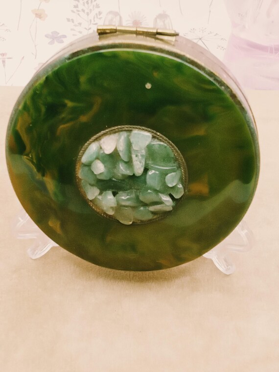Green Bakelite and Jadeite Compact, Vintage Schildkra… - Gem