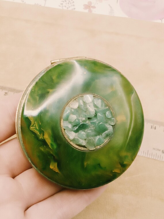 Green Bakelite and Jadeite Compact, Vintage Schildkra… - Gem