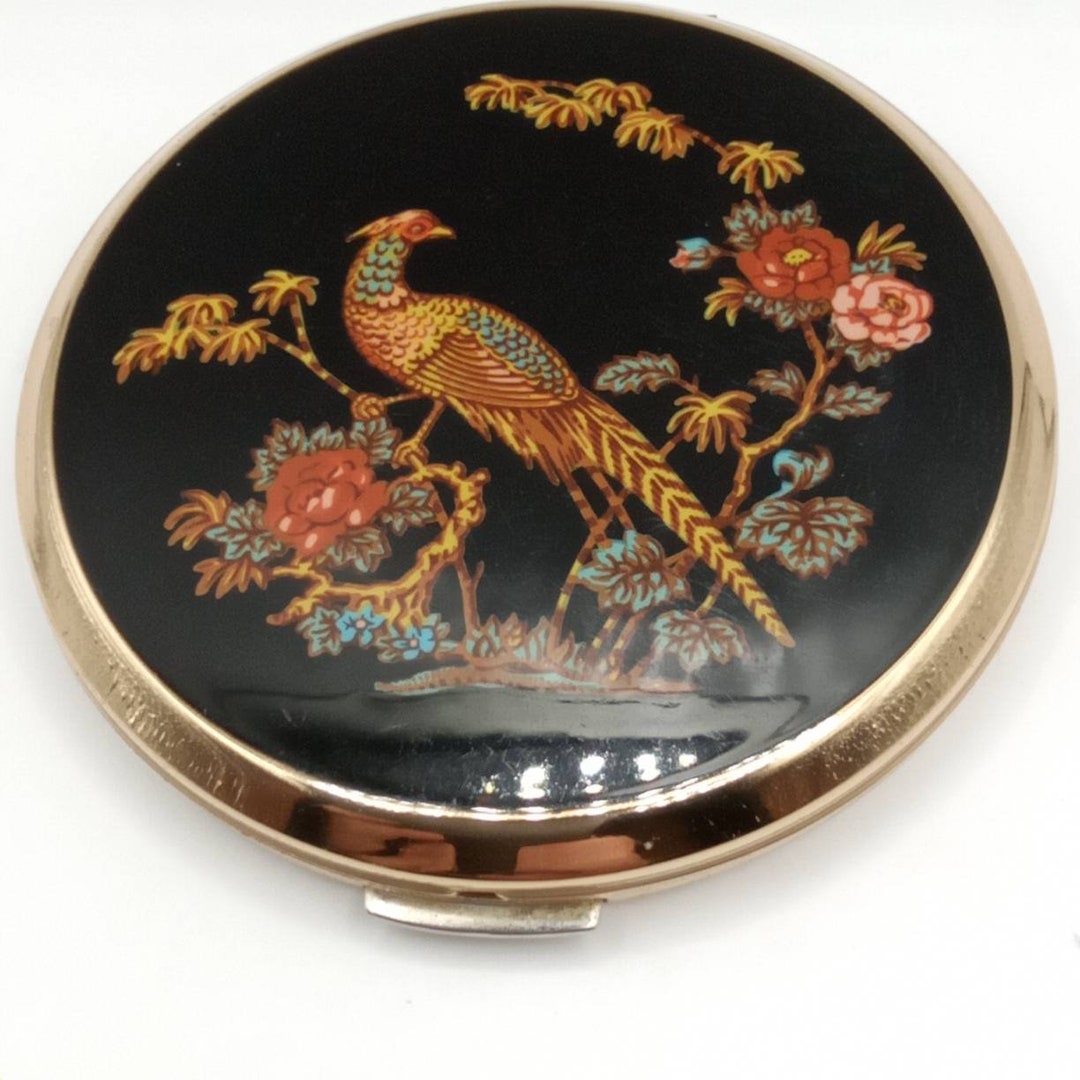 1960s Vintage Strattongoldtone Oriental Pheasant Design Powder Compact ...