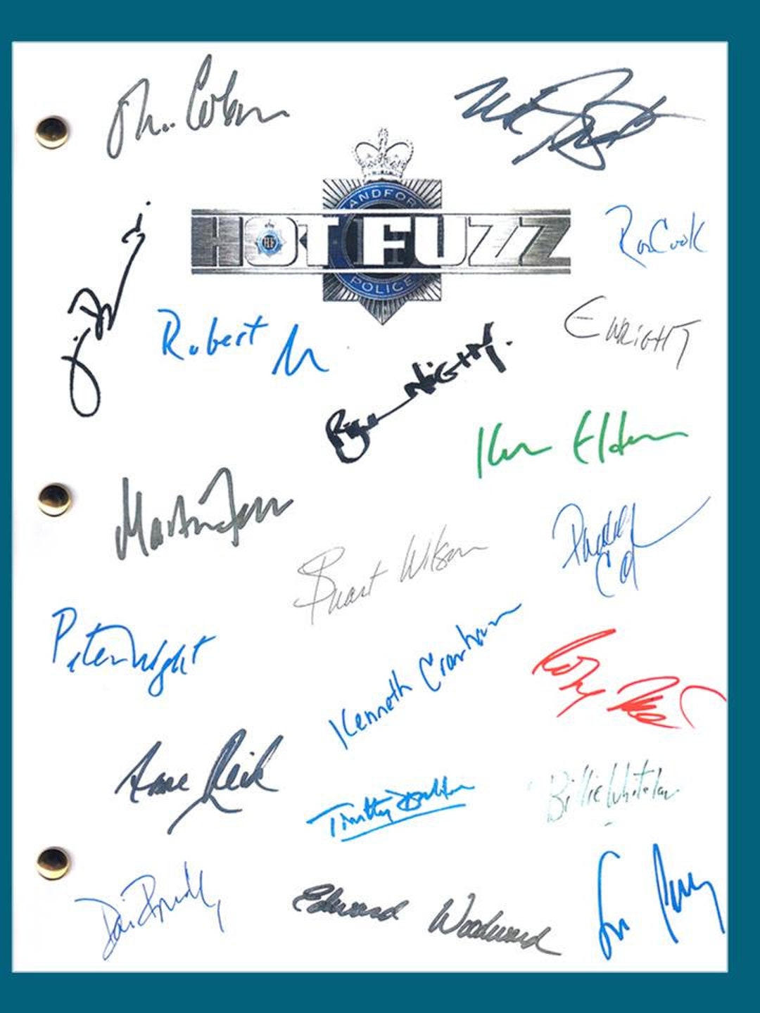 Hot Fuzz Movie Script Signed Autographed Simon Pegg, Nick Frost, Jim, Bill Nighy, Edgar Wright ...