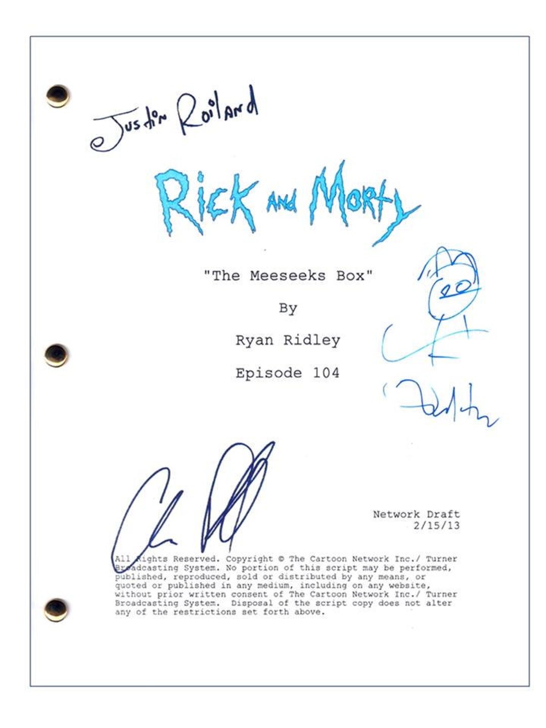 Rick and Morty "the MEESEEKS Box" Signed Script Justin Roiland, Dan ...