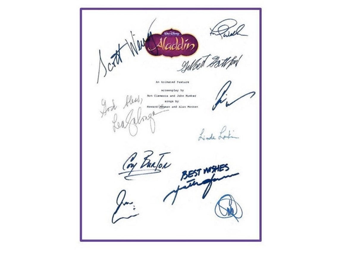 Aladdin 1992 Disney Film Entire Movie Script Signed Screenplay ...