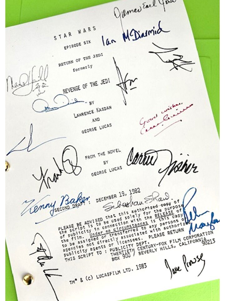 Star Wars Return of the Jedi Movie Script Signed Mark Hamill, Harrison ...