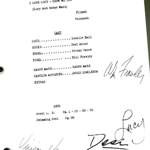 I Love Lucy TV Script Harpo Marx Signed Lucille Ball, Desi Arnaz ...