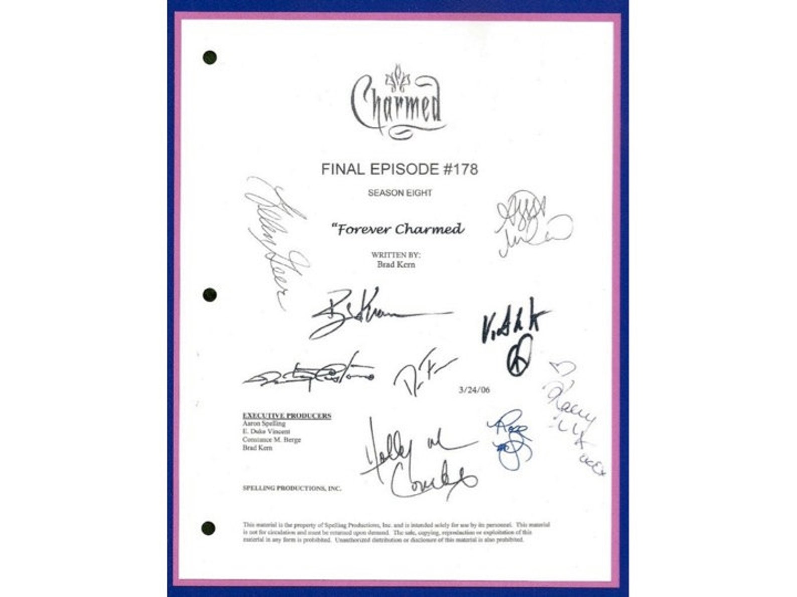 Charmed Final Episode "forever Charmed" TV Script Autographed: Alyssa ...