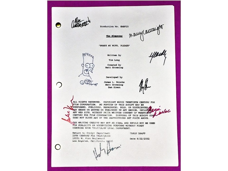 The Simpsons Brake My Wife Please SCRIPT Signed Dan - Etsy