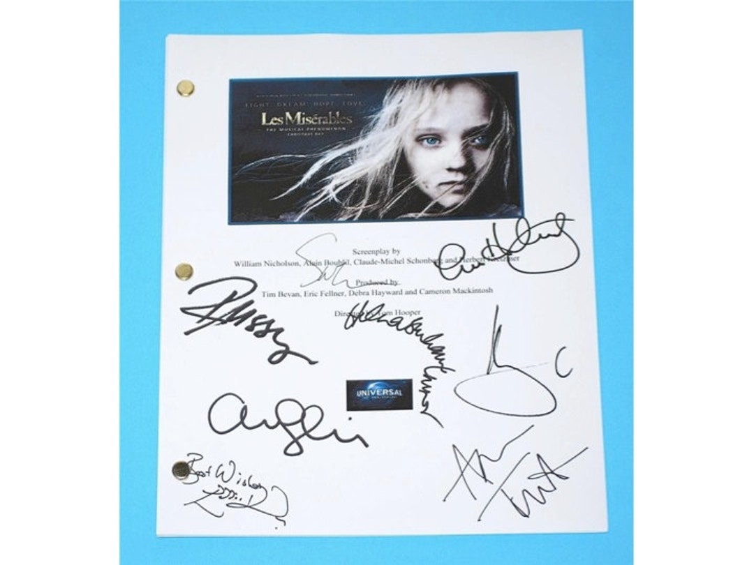 Les Miserables 2012 Movie Screenplay Script Autographed: Hugh Jackman ...
