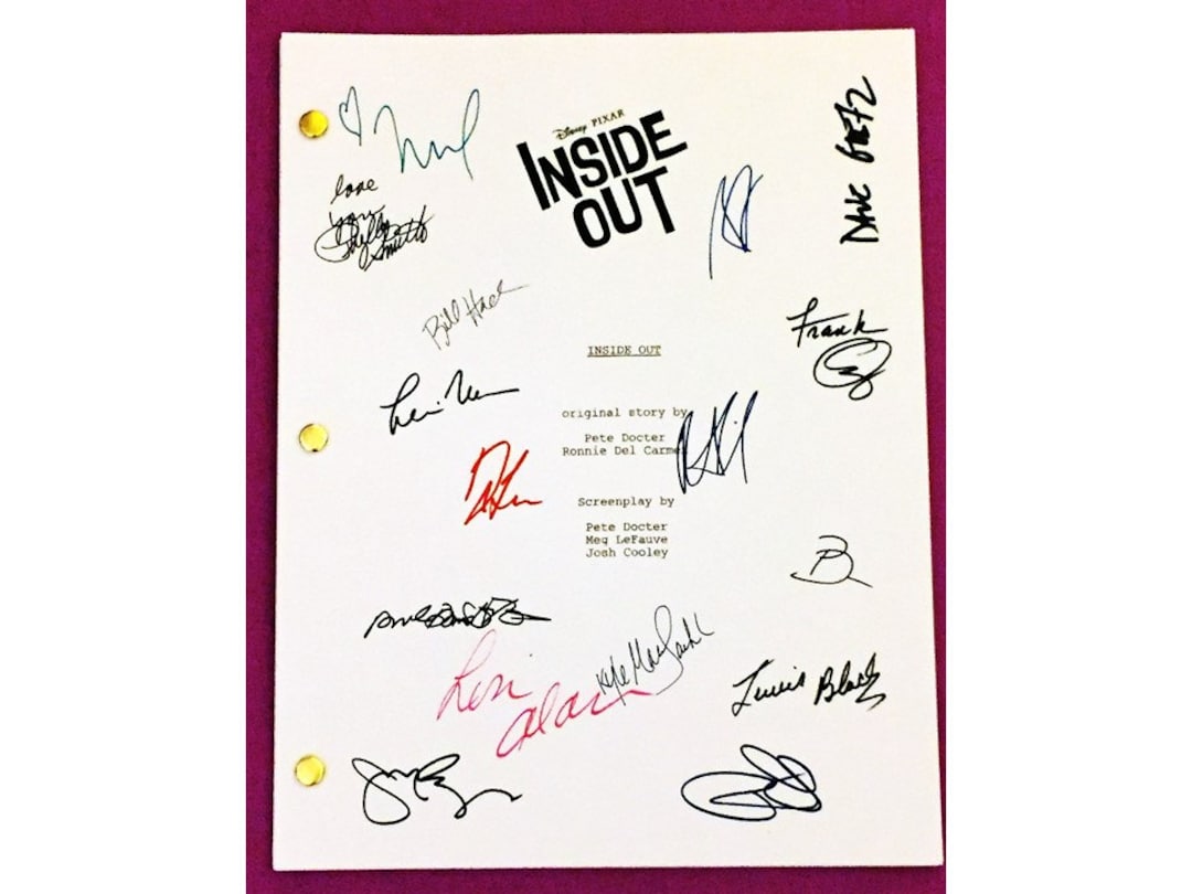 Inside Out Signed Script Rpt Pixar Amy Poehler, Phyllis Smith, Richard ...
