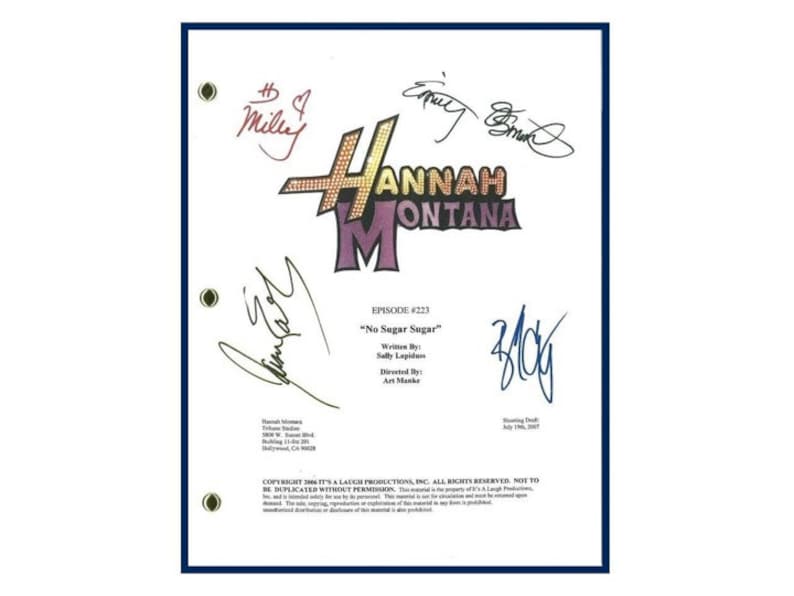 Hannah Montana "no Sugar Sugar" Episode TV Script Signature Autographs ...