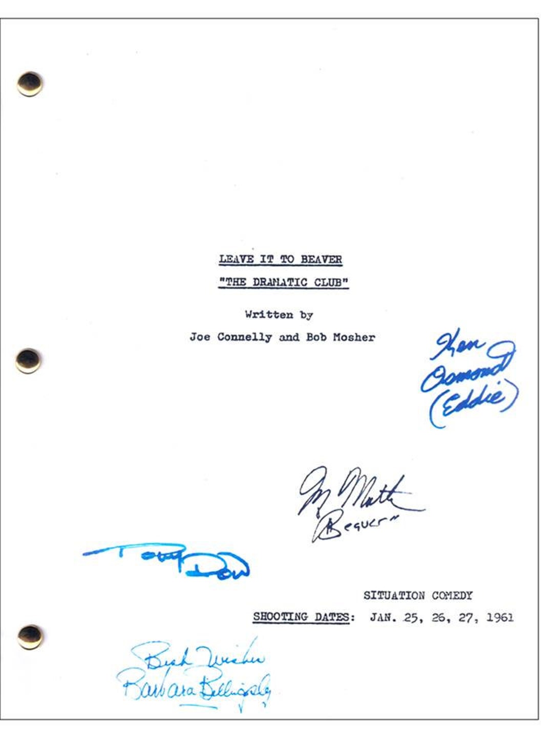 Leave It to Beaver TV Script Signed Jerry Mathers, Tony Dow, Barbara ...