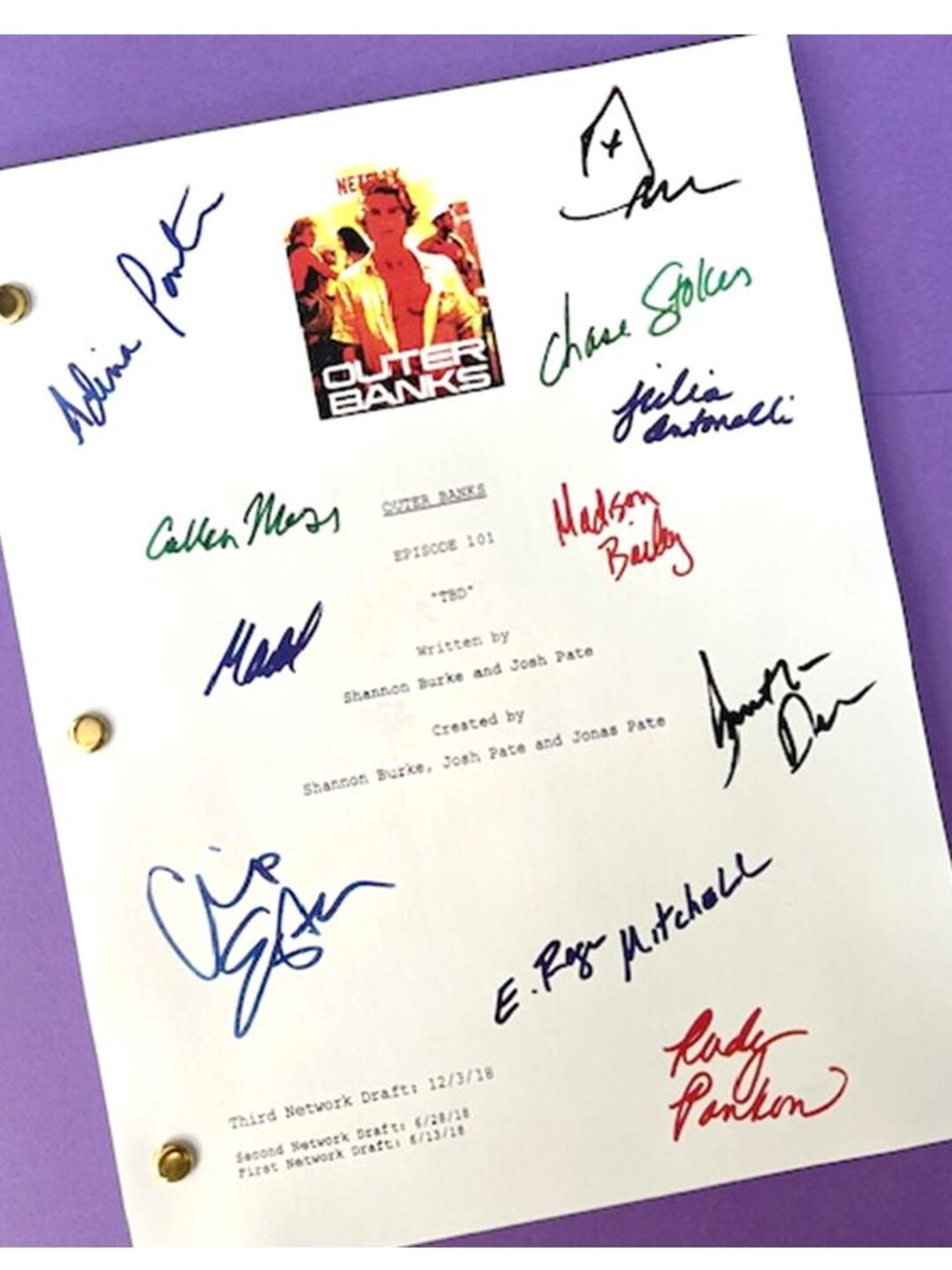 Outer Banks Outerbanks TV Script Signed Chase Stokes, Madelyn Cline ...