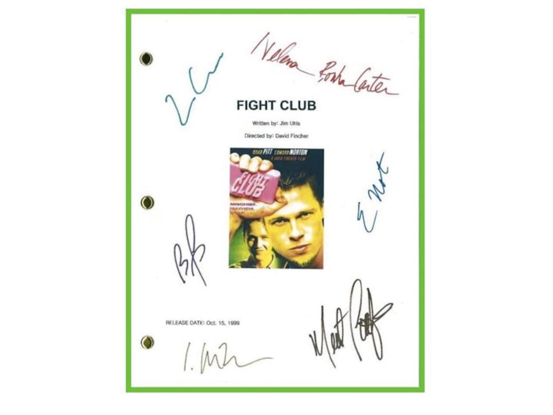 Fight Club Movie Script Signed Screenplay Autographed Edward Norton ...