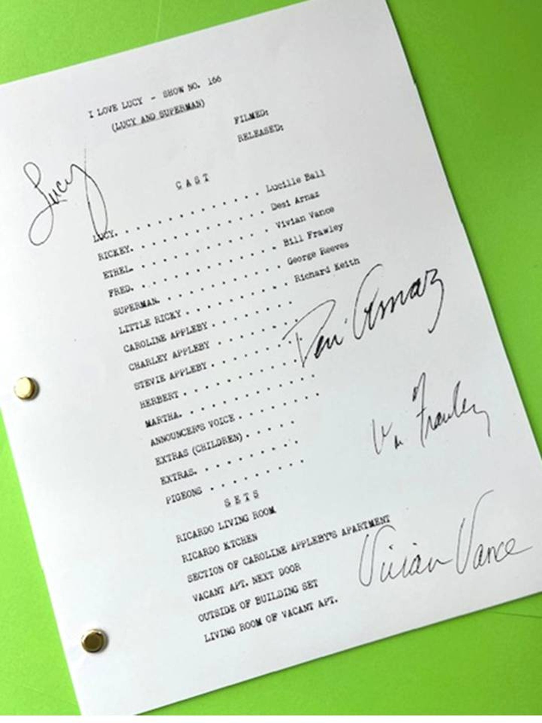 I Love Lucy TV Script "lucy and Superman" Signed Lucille Ball, Desi ...