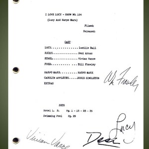 I Love Lucy TV Script Harpo Marx Signed Lucille Ball, Desi Arnaz ...