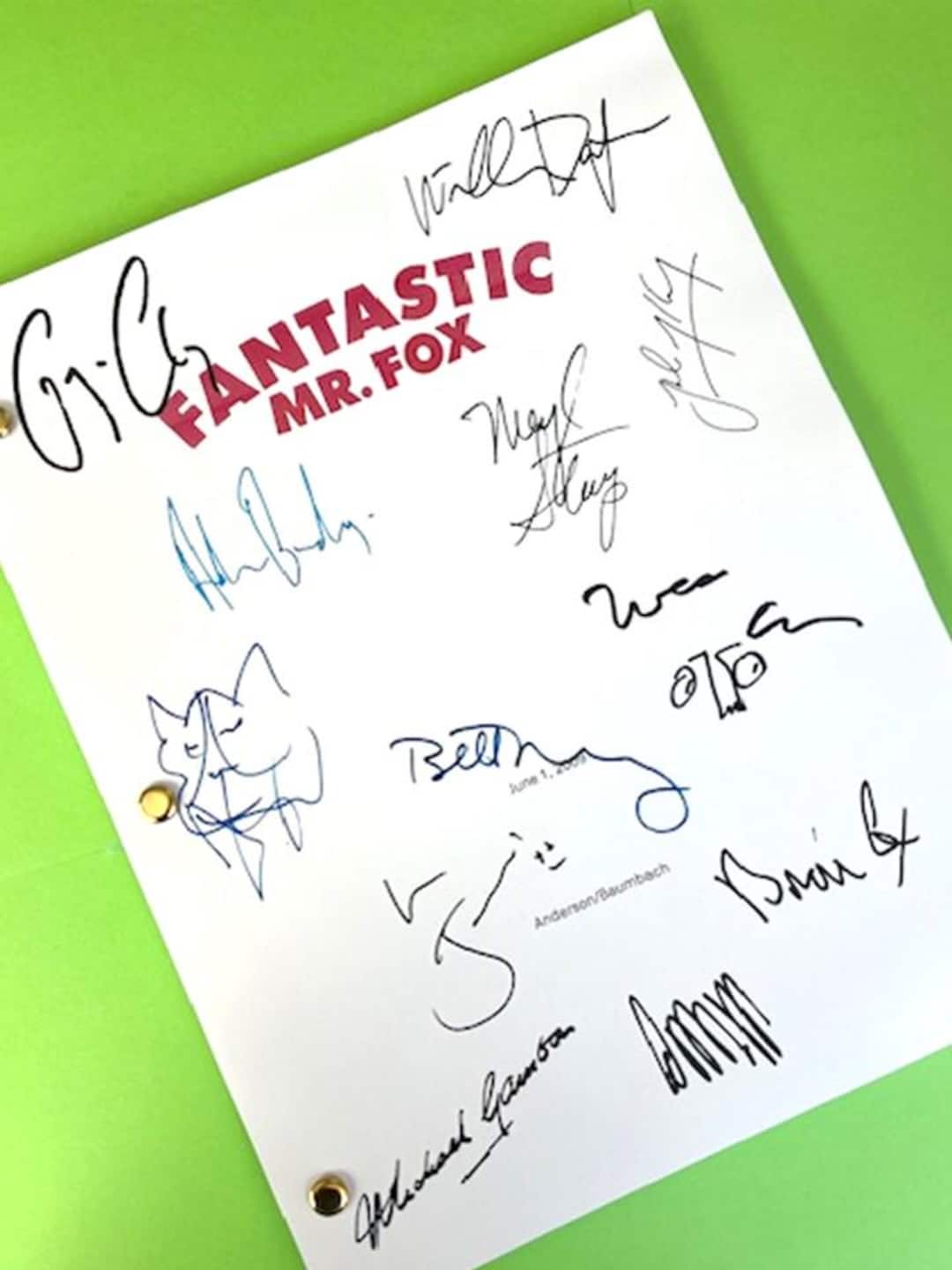 Fantastic Mr. Fox Movie Script Signed George Clooney, Meryl Streep ...
