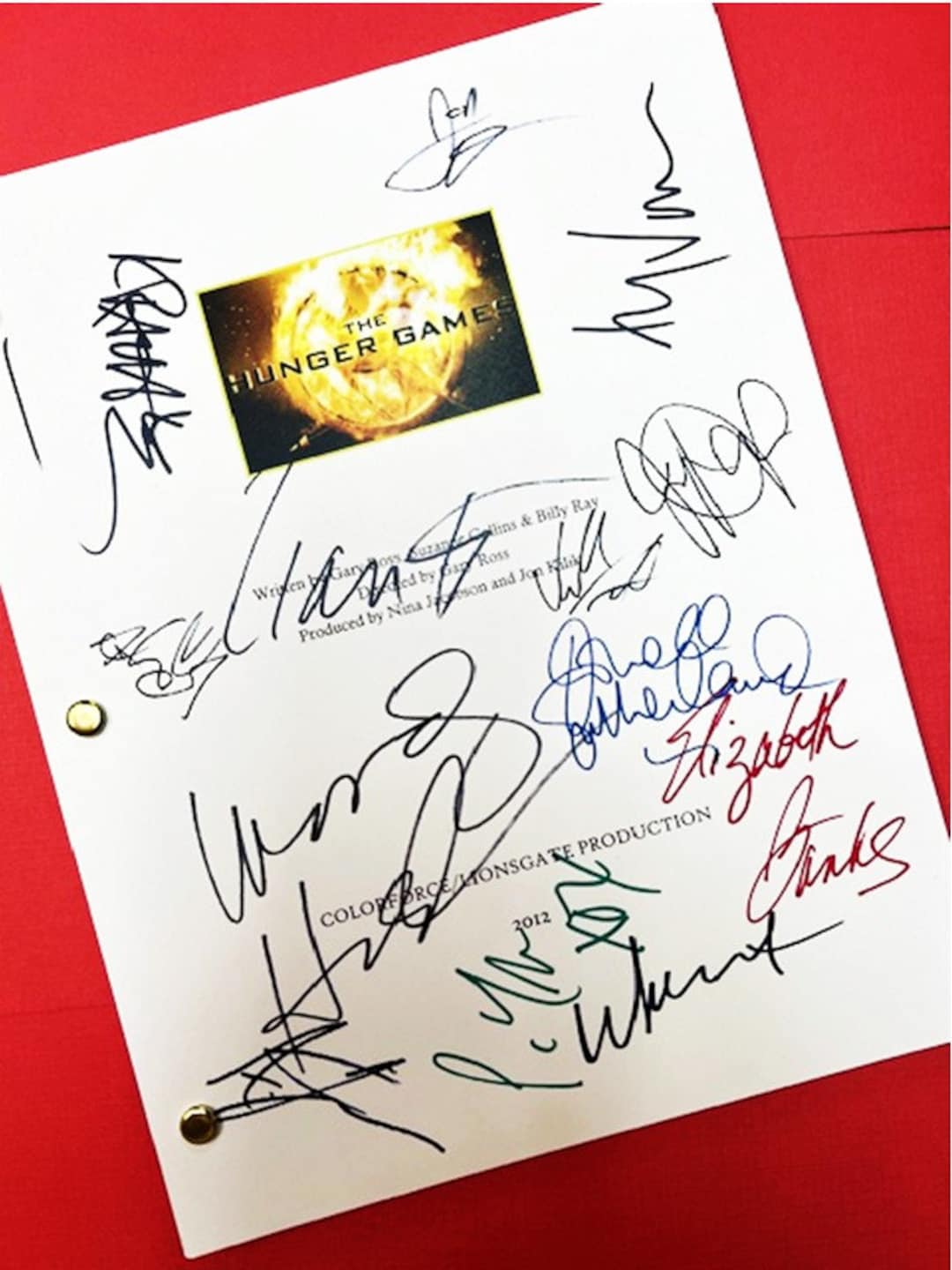 The Hunger Games Script Signed Jennifer Lawrence, Liam Hemsworth, Woody ...