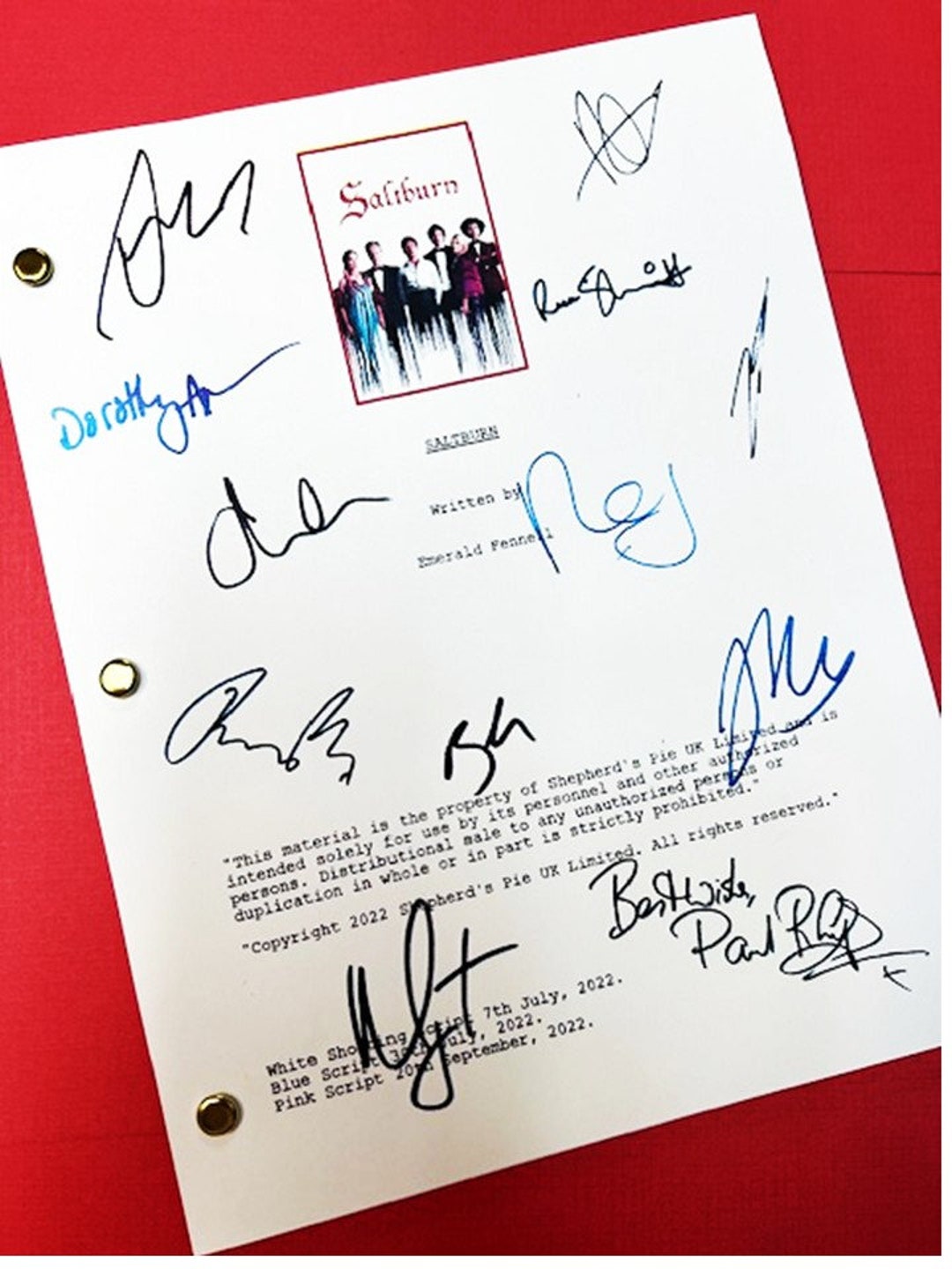 SALTBURN Movie Script Signed Barry Keoghan, Jacob Elordi, Rosamund Pike ...
