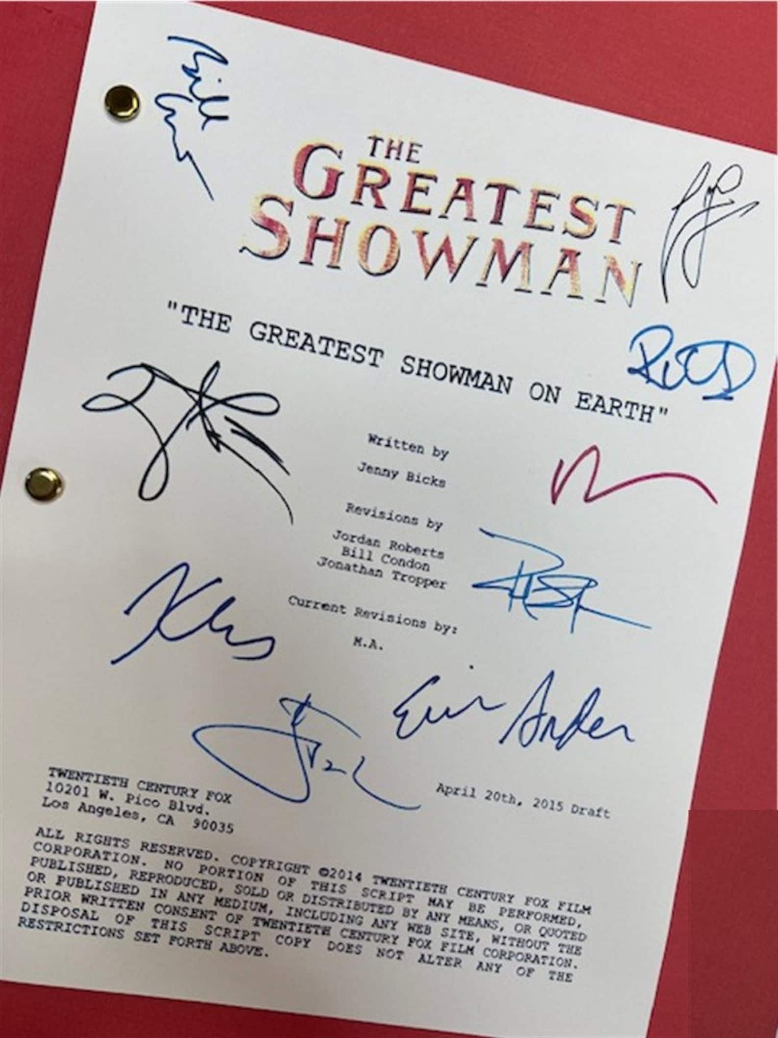 The Greatest Showman Movie Script Signed Hugh Jackman, Zac Efron ...