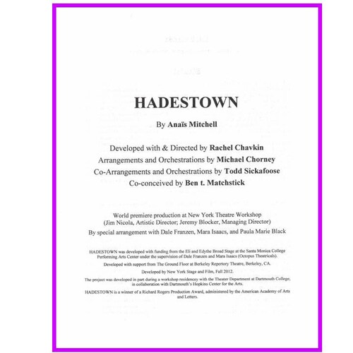 Hadestown New York Theatre Workshop Musical Script May 2016 - Etsy