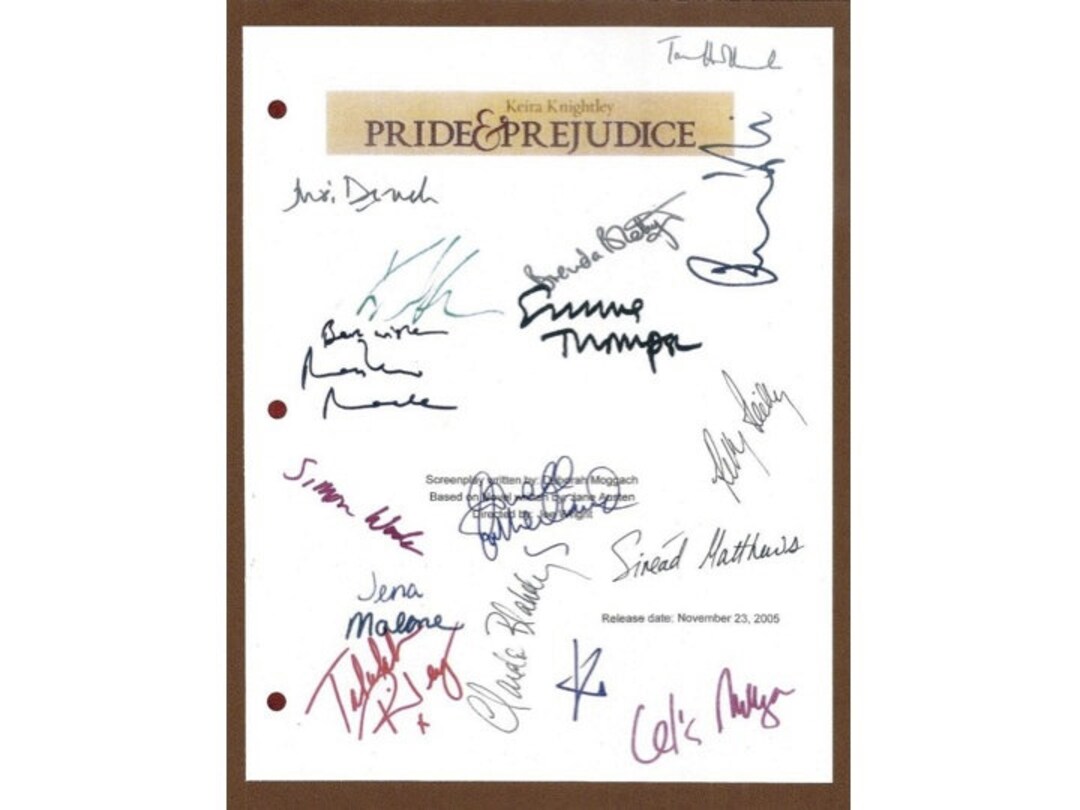 Pride and Prejudice Entire Movie Script Signed Screenplay - Etsy