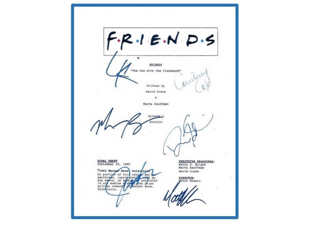 Friends "the One With the Flashback" Episode TV Script Autographed ...